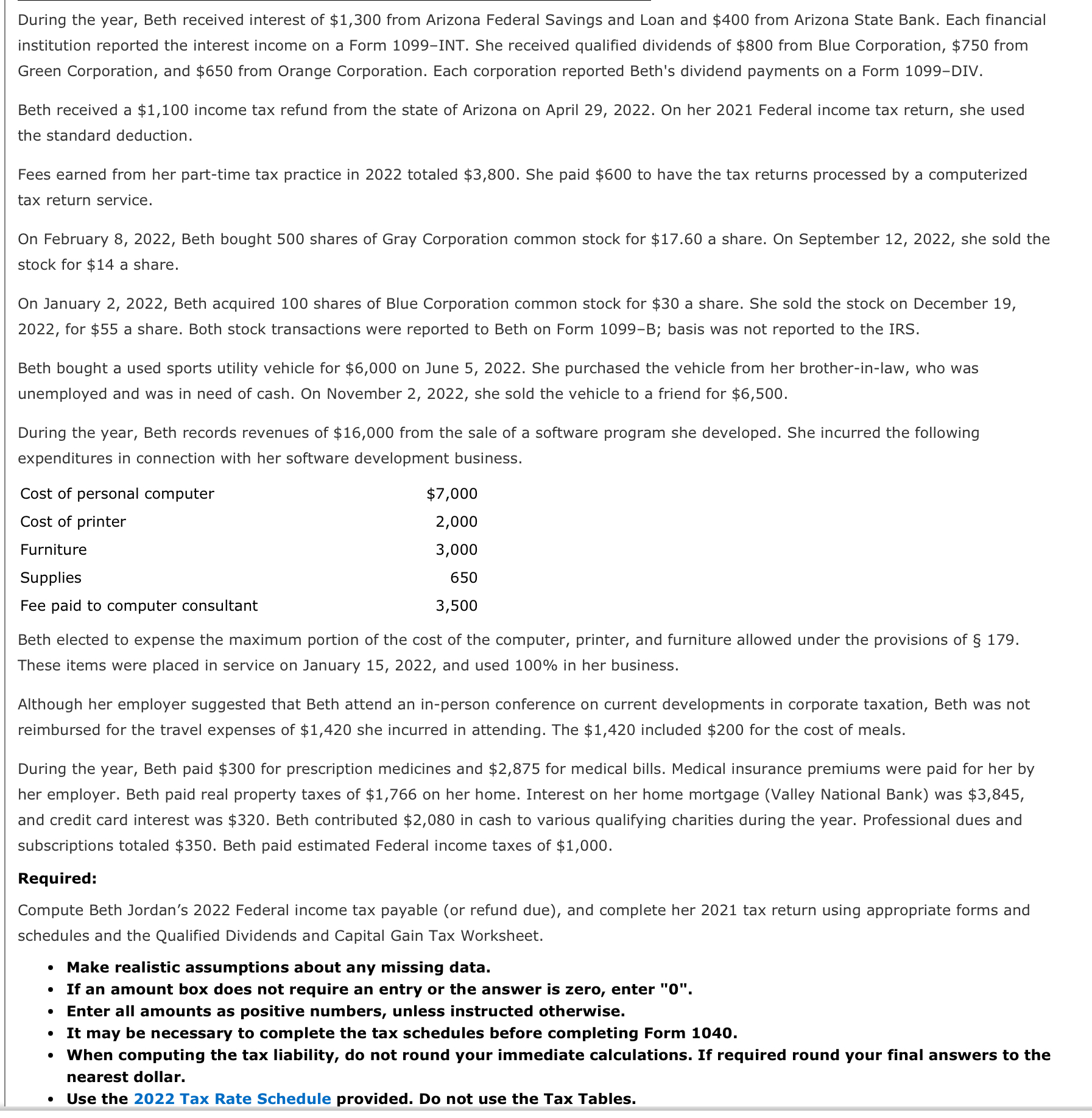 Solved Note: This problem is for the 2022 tax year. Beth R. | Chegg.com
