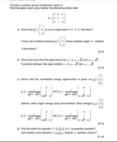 Solved Consider a particle whose Hamiltonian matrix is | Chegg.com