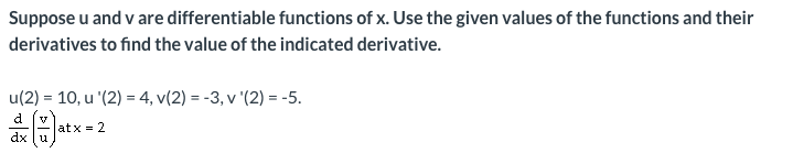 Solved Suppose u and v are differentiable functions of x. | Chegg.com