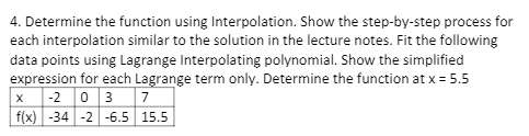 Solved 4. Determine the function using Interpolation. Show | Chegg.com