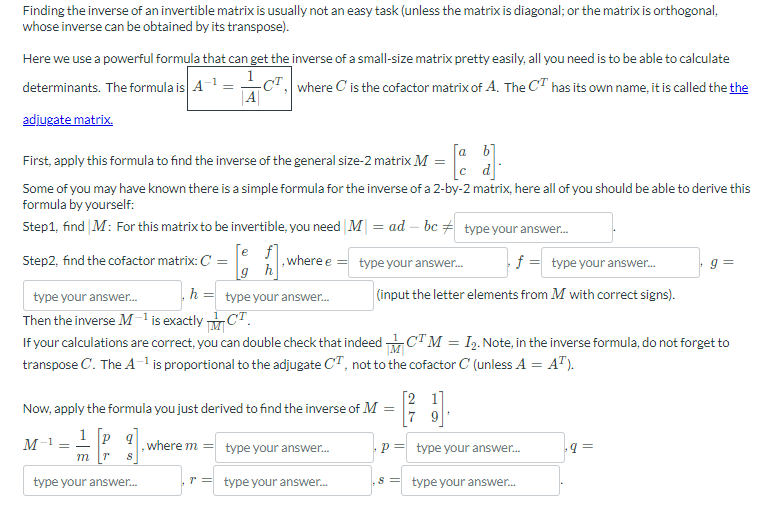 Solved Finding the inverse of an invertible matrix is | Chegg.com