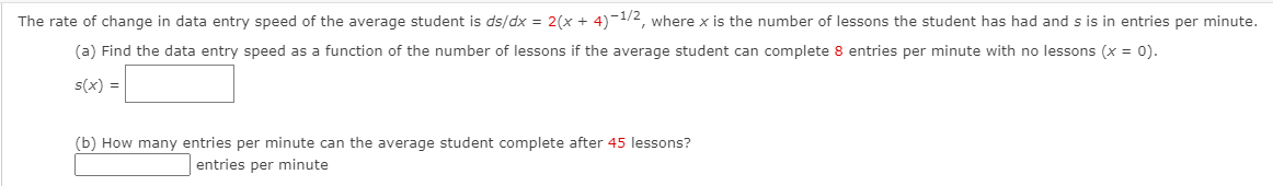 Solved The rate of change in data entry speed of the average | Chegg.com