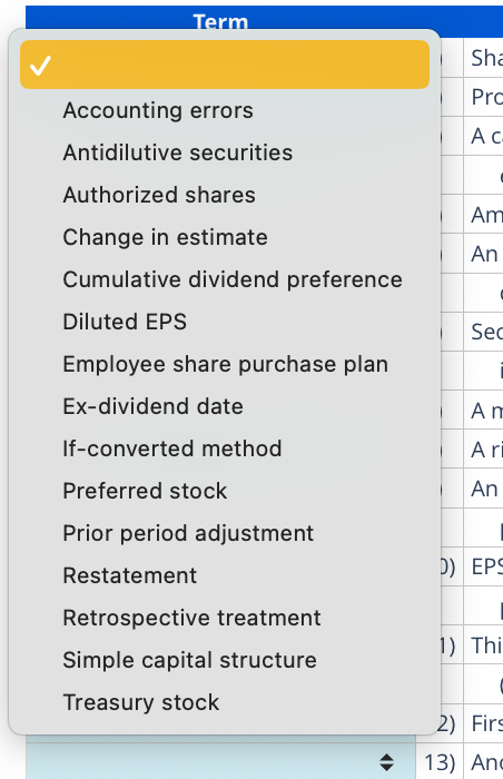 Solved Term Accounting errors Antidilutive securities | Chegg.com