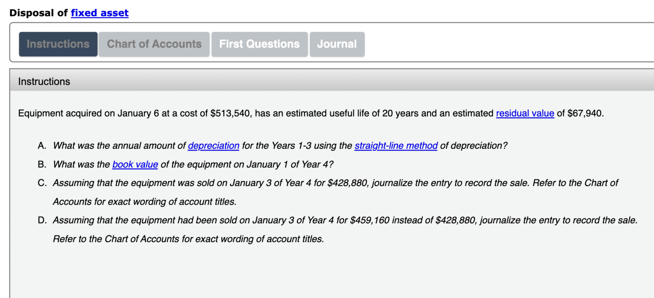 Solved Disposal of fixed asset Instructions Chart of | Chegg.com