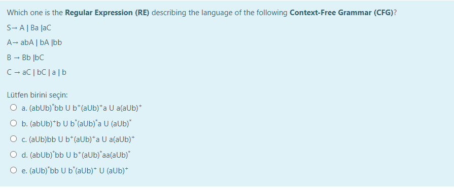 Solved Which one is the Regular Expression (RE) describing | Chegg.com
