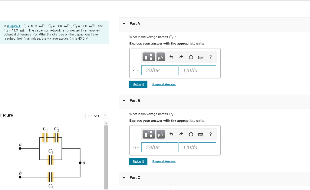 Solved Part A In (Figure 1) C1 = 10.0 F.C. = 6.00 F. C = | Chegg.com