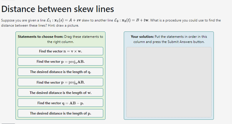 Solved Distance between skew linesSuppose you are given a | Chegg.com