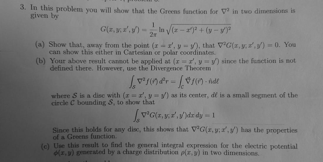 3. In this problem you will show that the Greens | Chegg.com