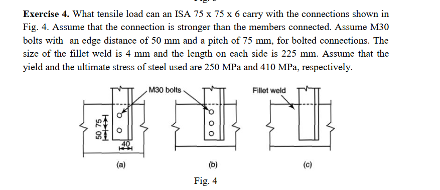 Exercise 4. What tensile load can an ISA 75 x 75 x 6 | Chegg.com