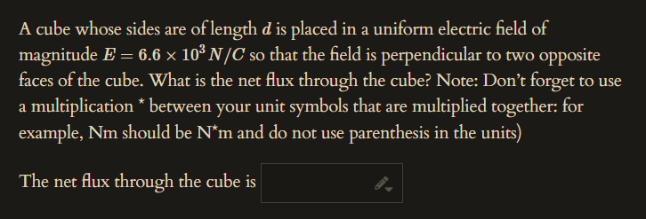Solved A cube whose sides are of length d ﻿is placed in a | Chegg.com