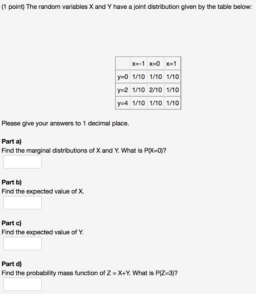 Solved (1 point) The random variables X and Y have a joint | Chegg.com