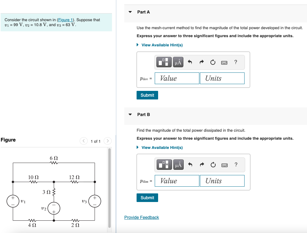 Solved Consider the circuit shown in Suppose that v1=99 | Chegg.com