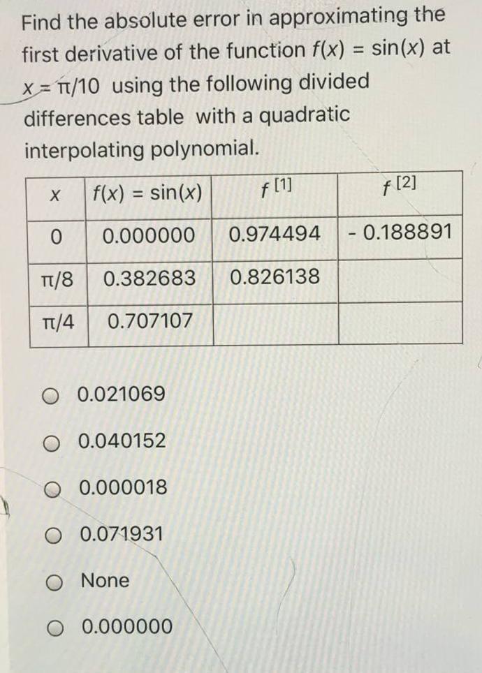 Solved Find The Absolute Error In Approximating The First