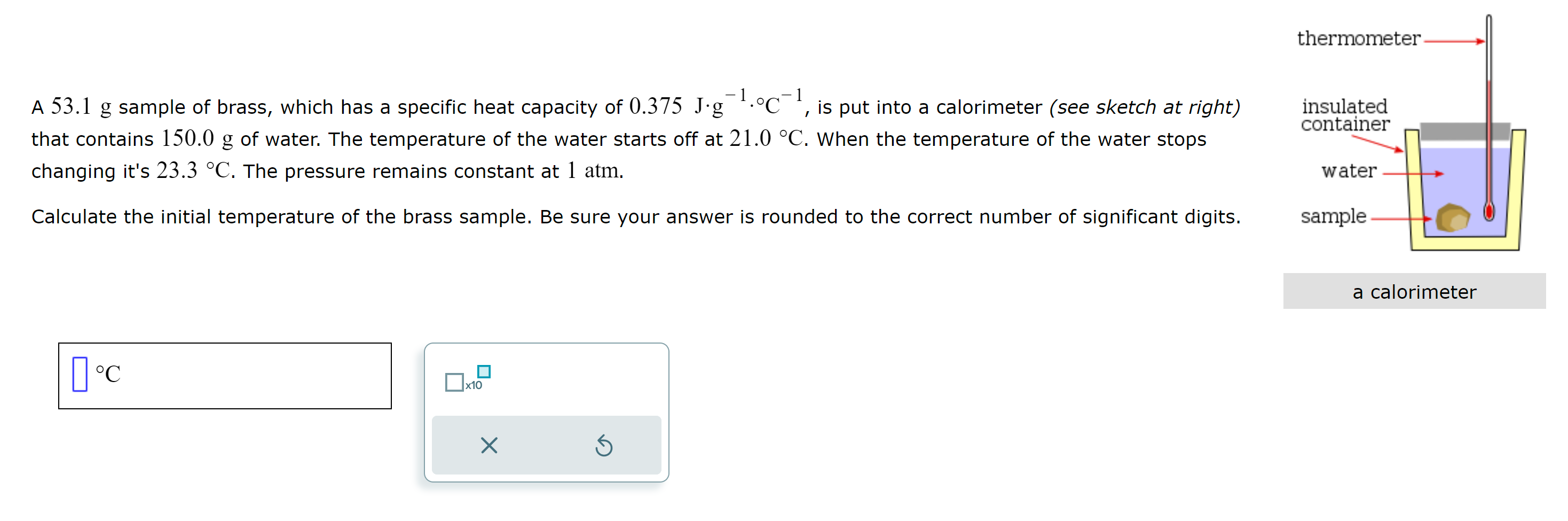 Solved A 53.1 g sample of brass, which has a specific heat | Chegg.com
