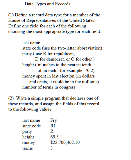 Solved Data Types and Records (1) Define a record data type | Chegg.com