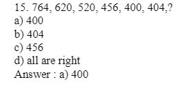 Solved 15. 764, 620, 520, 456, 400, 404,? a) 400 b) 404 c) | Chegg.com