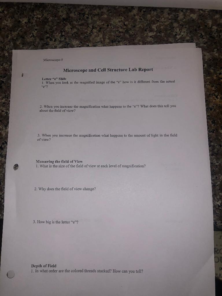 Microscopes Microscope and Cell Structure Lab Report | Chegg.com