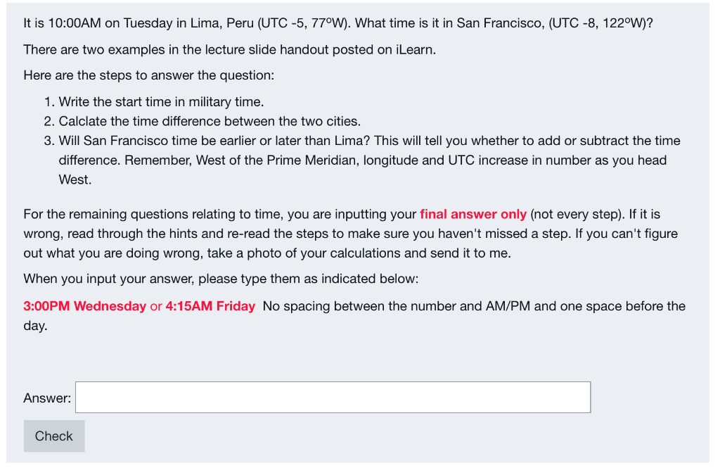 Solved For the remaining questions related to time, use the | Chegg.com