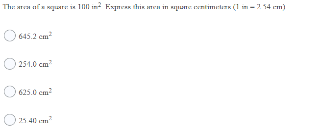 Solved The area of a square is 100 in? Express this area in | Chegg.com