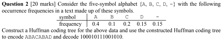 Solved Question 2 [20 marks] Consider the five-symbol | Chegg.com