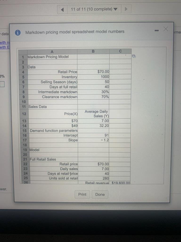 Use the Markdown Pricing Model spreadsheet model | Chegg.com