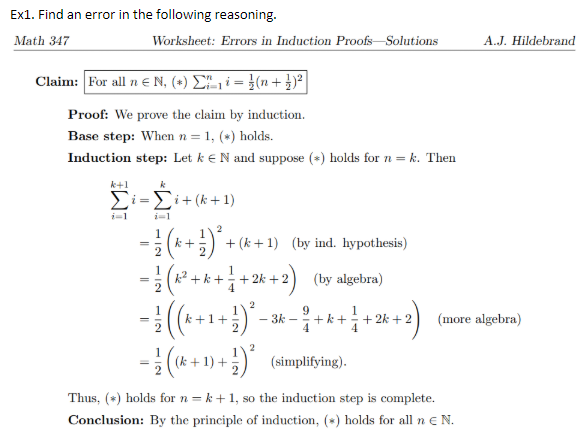 Solved Ex1. Find an error in the following reasoning. Math | Chegg.com