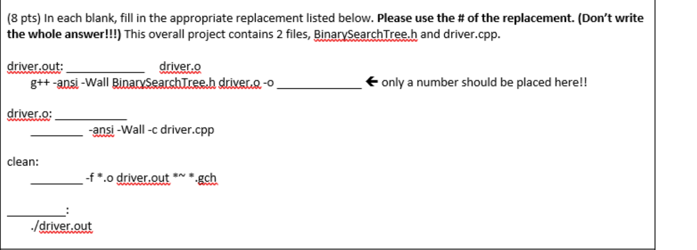 Solved (8 pts) In each blank, fill in the appropriate | Chegg.com