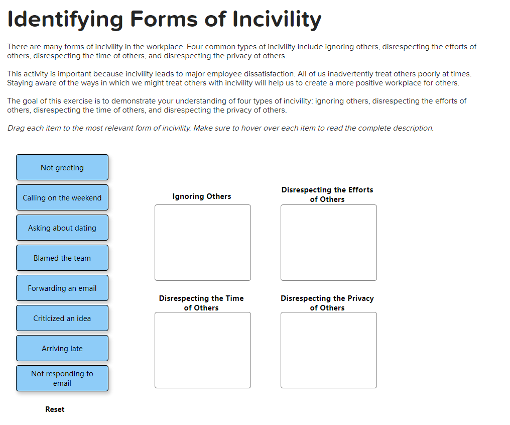 Identifying Forms of Incivility | Chegg.com