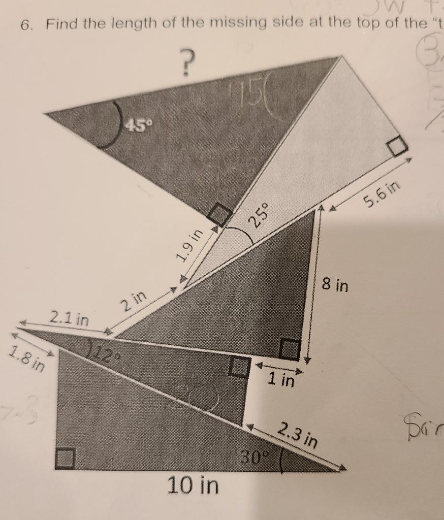 Solved Find the length of the missing side at the top of the | Chegg.com