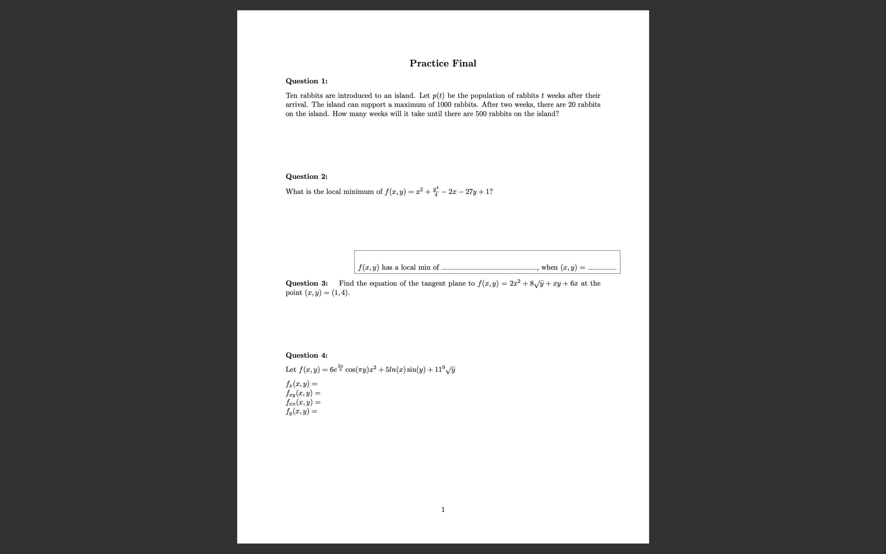 Solved Question 1: Ten rabbits are introduced to an island. | Chegg.com