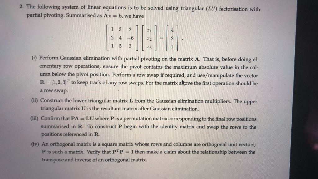 Solved 2. The following system of linear equations is to be | Chegg.com
