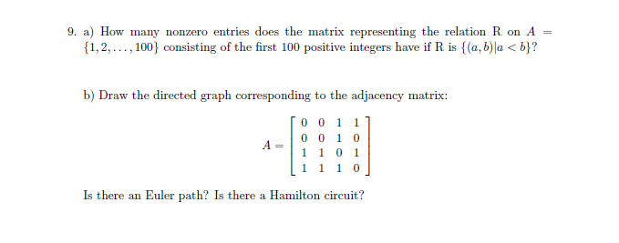 Solved 9. a) How many nonzero entries does the matrix | Chegg.com
