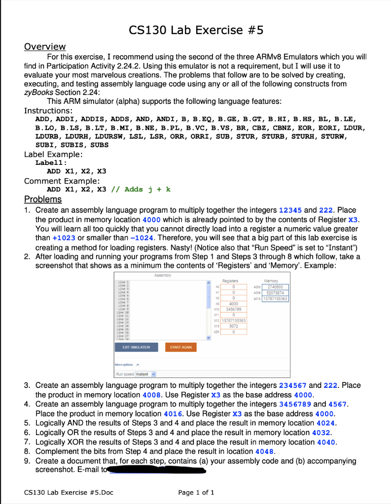 CS130 Lab Exercise #5 Overview For this exercise, I | Chegg.com