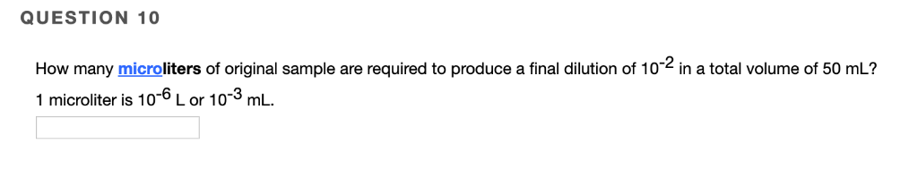 Solved QUESTION 10 -2 How many microliters of original | Chegg.com