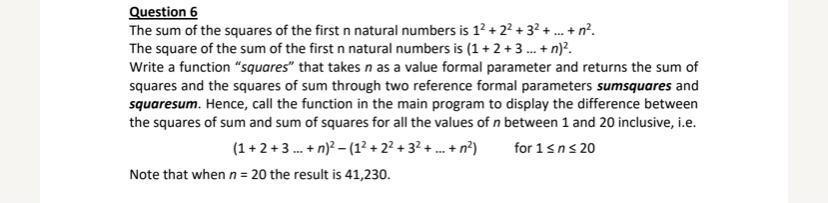 Solved Question 6 The sum of the squares of the first n | Chegg.com