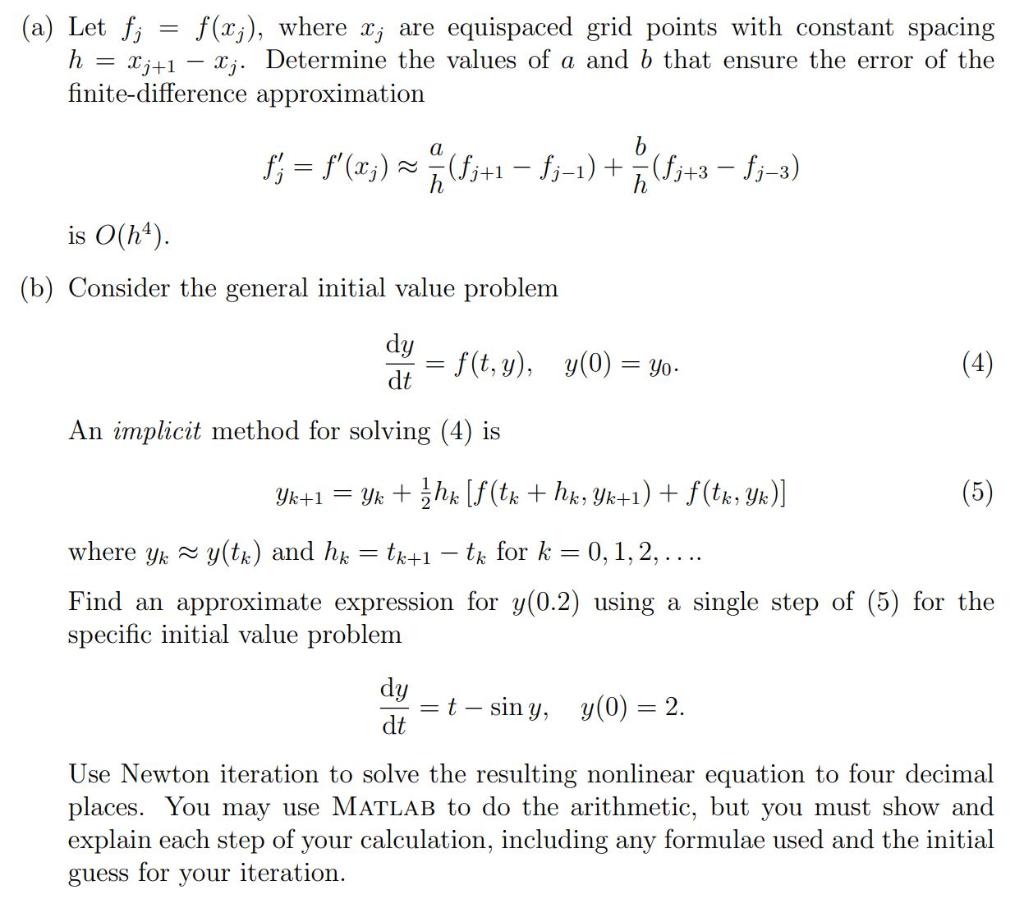 (a) Let fj = f(x;), where X; are equispaced grid | Chegg.com