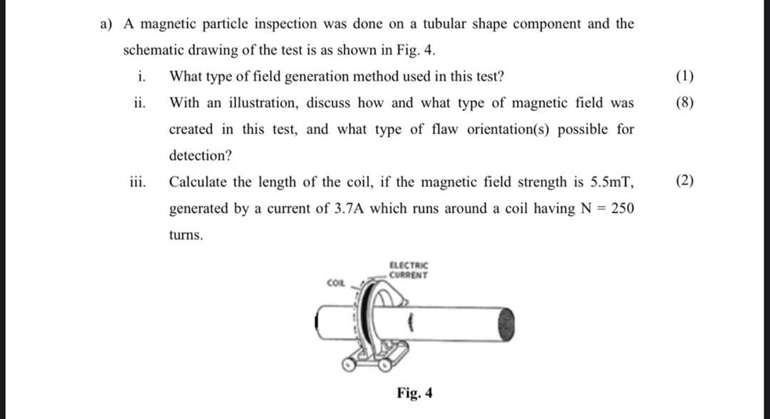 Solved (1) (8) a) A magnetic particle inspection was done on | Chegg.com