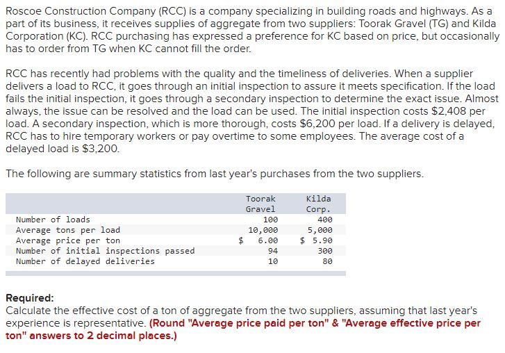 Solved Roscoe Construction Company (RCC) is a company | Chegg.com