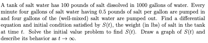 Solved A tank of salt water has 100 pounds of salt dissolved | Chegg.com