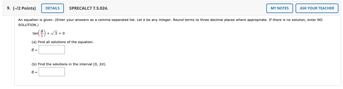 Solved An equation is given. (Enter your answers as a | Chegg.com