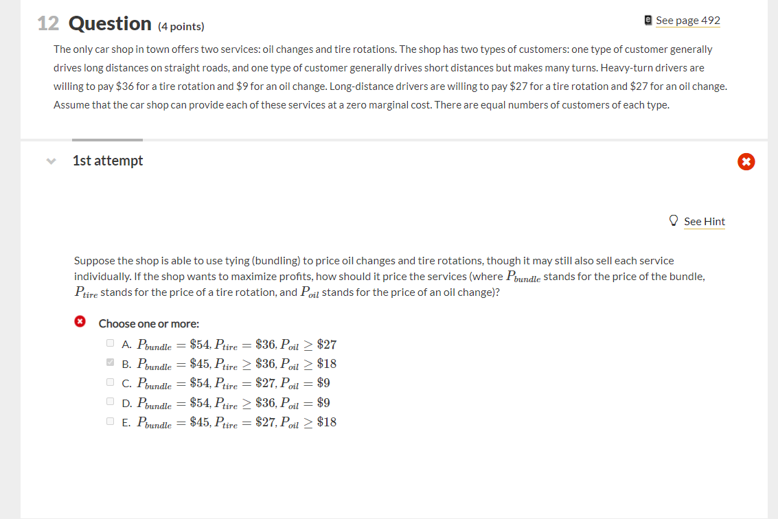 12 Question (4 points) @ See page 492 The only car | Chegg.com