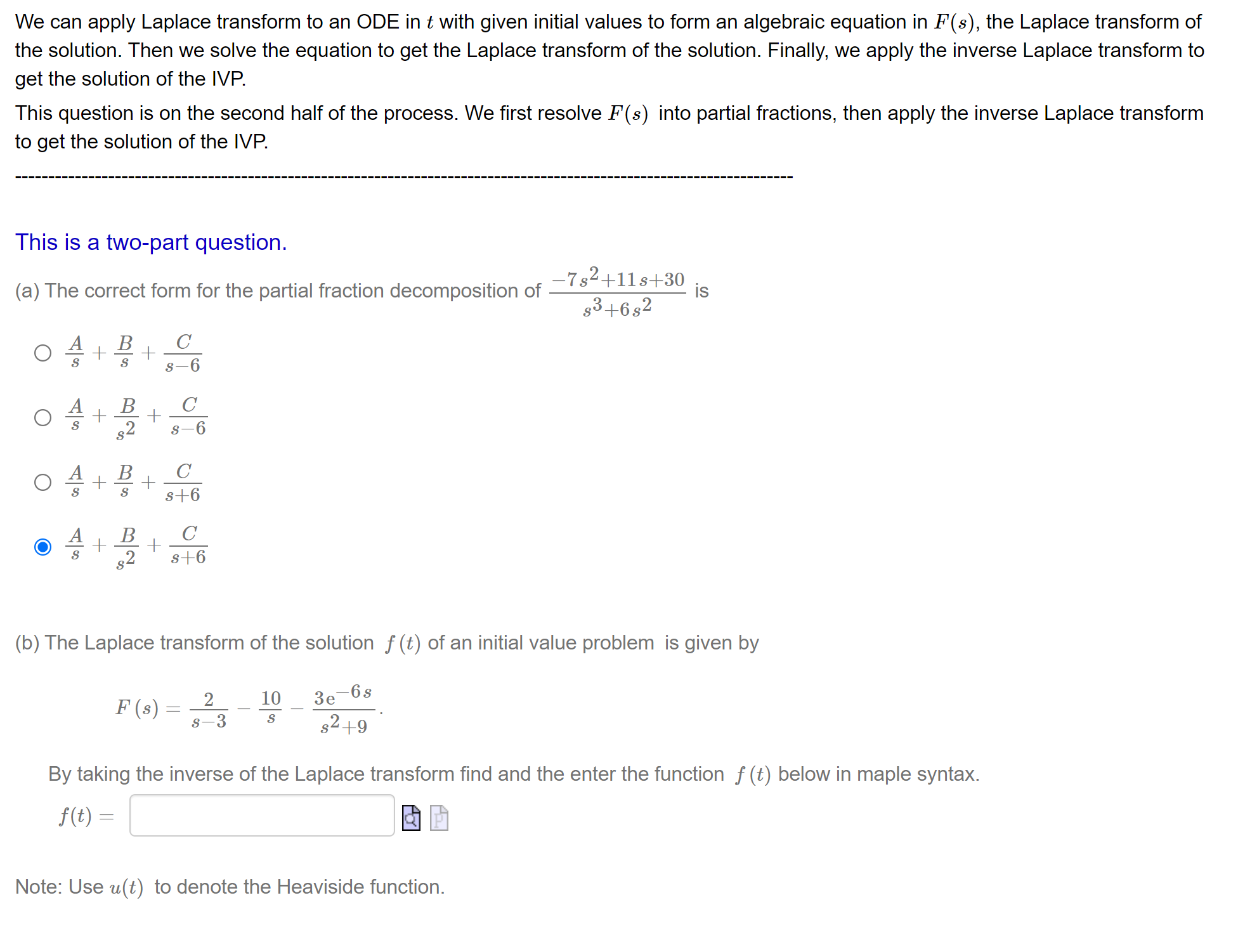 Solved We can apply Laplace transform to an ODE in t with | Chegg.com