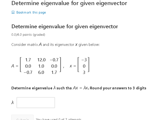 Solved Determine eigenvalue for given eigenvector Bookmark | Chegg.com