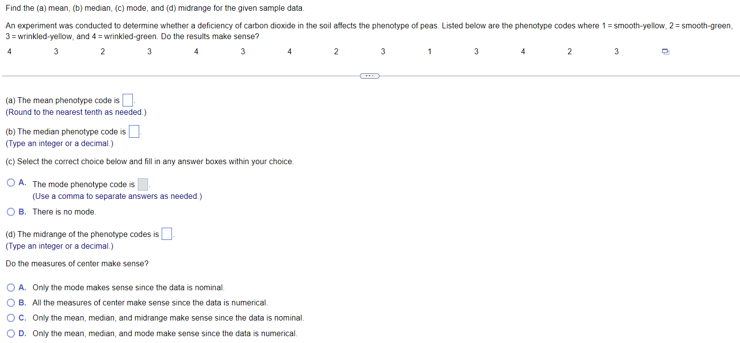 Solved Find the (a) mean, (b) median, (c) mode, and (d) | Chegg.com