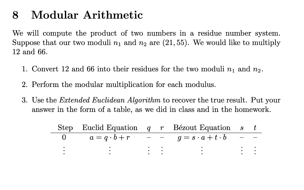 Solved 8 Modular Arithmetic We will compute the product of | Chegg.com