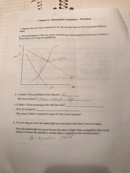 Solved Chapter 14-Monopolistic Competition-Worksheet 1. | Chegg.com