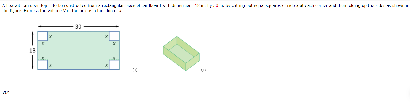 Solved the figure. Express the volume V ﻿of the box as a | Chegg.com