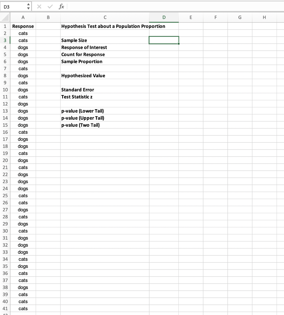 7. Using Excel - Testing a population proportion | Chegg.com