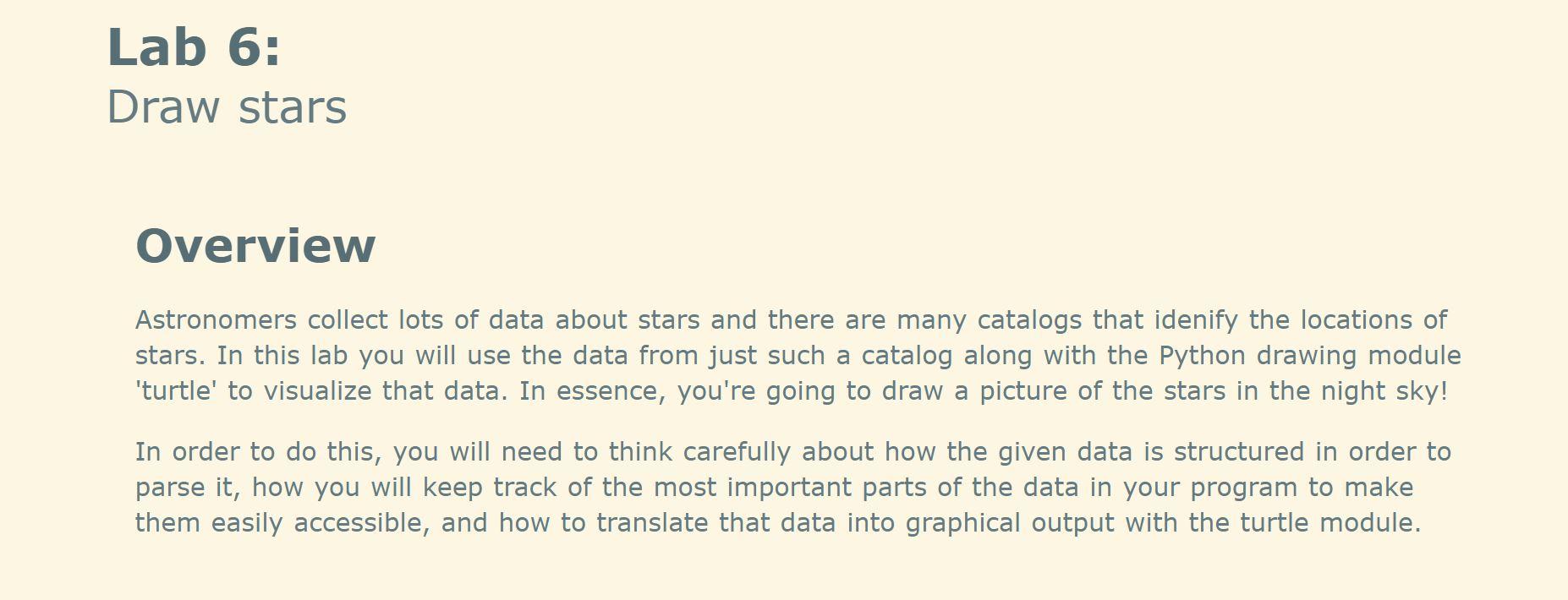 Lab 6: Draw stars Overview Astronomers collect lots | Chegg.com