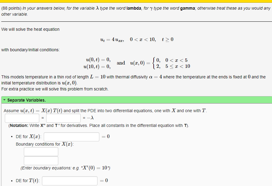 Solved (88 points) in your answers below, for the variable | Chegg.com